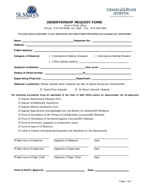Fillable Online OBSERVERSHIP REQUEST FORM - Grand River Hospital Fax ...