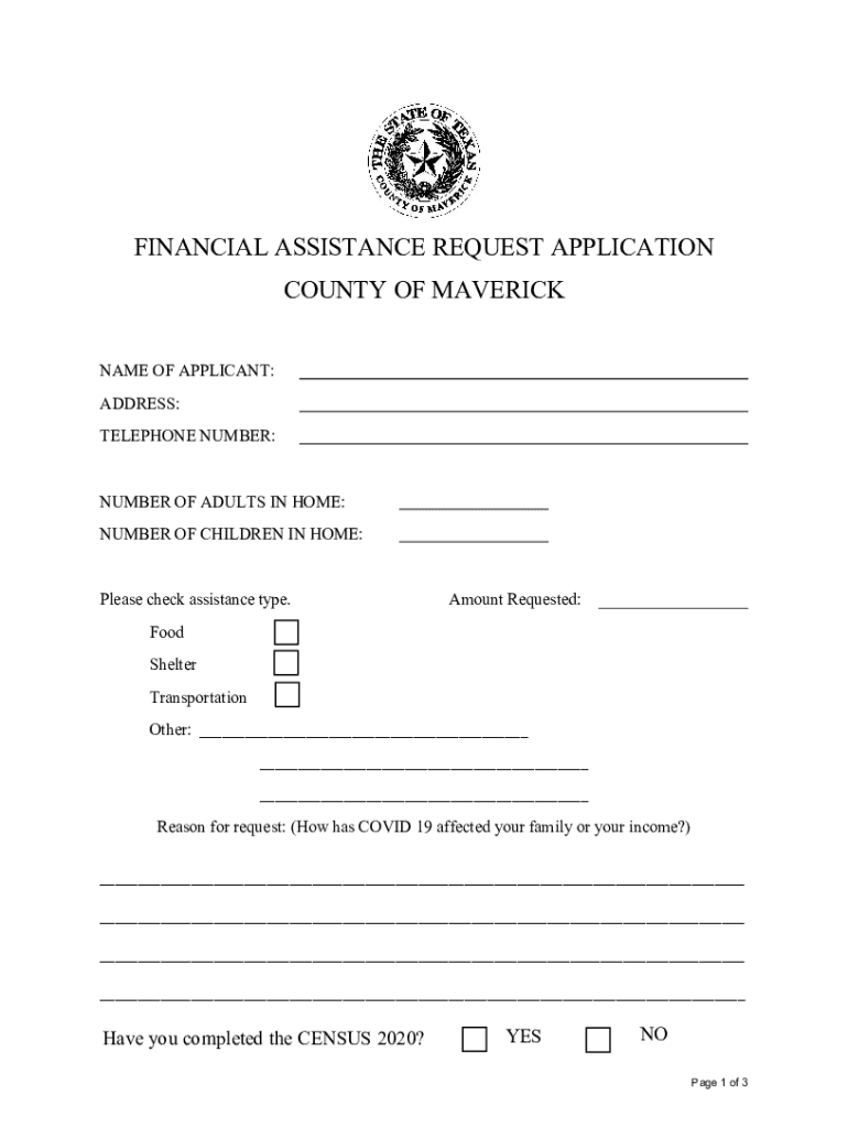 Fillable Online Financial Assistance Request Application - Maverick County Fax Email Print ...