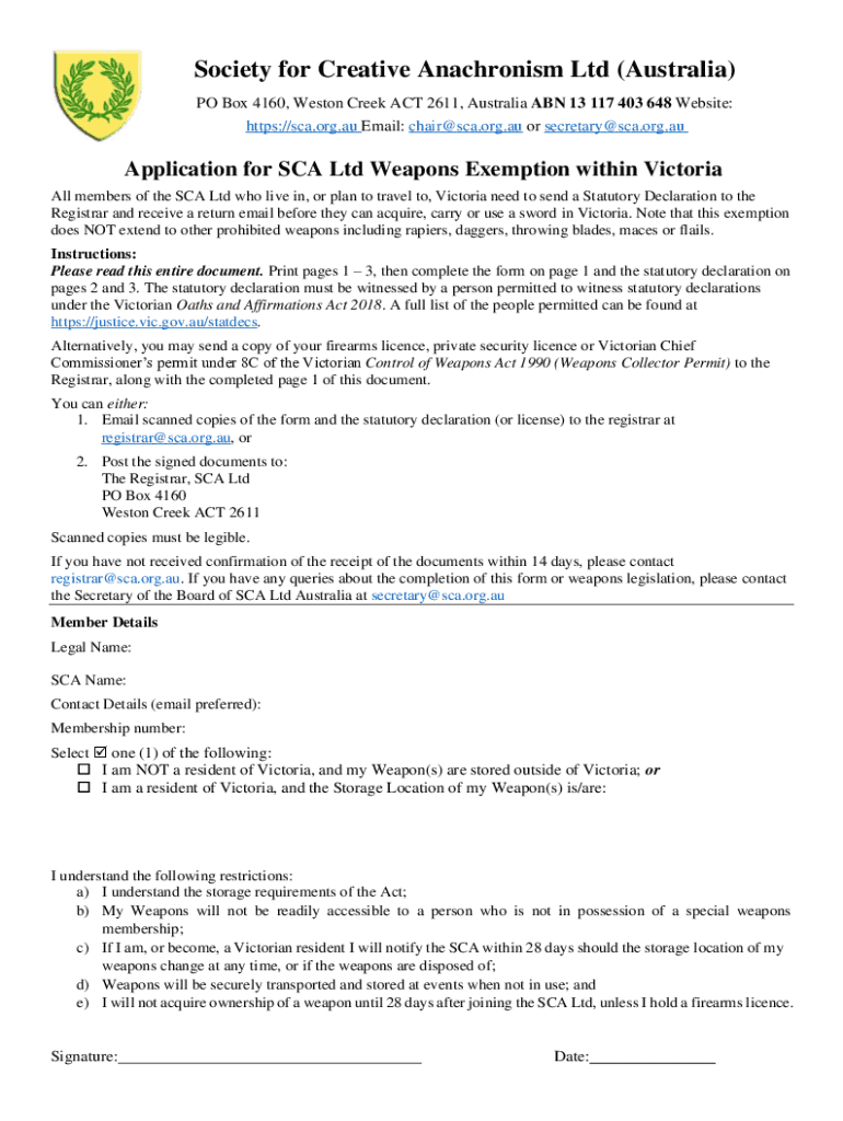 Fillable Online sca org 20200119-form-Application-for-SCA-Ltd-Weapons ...