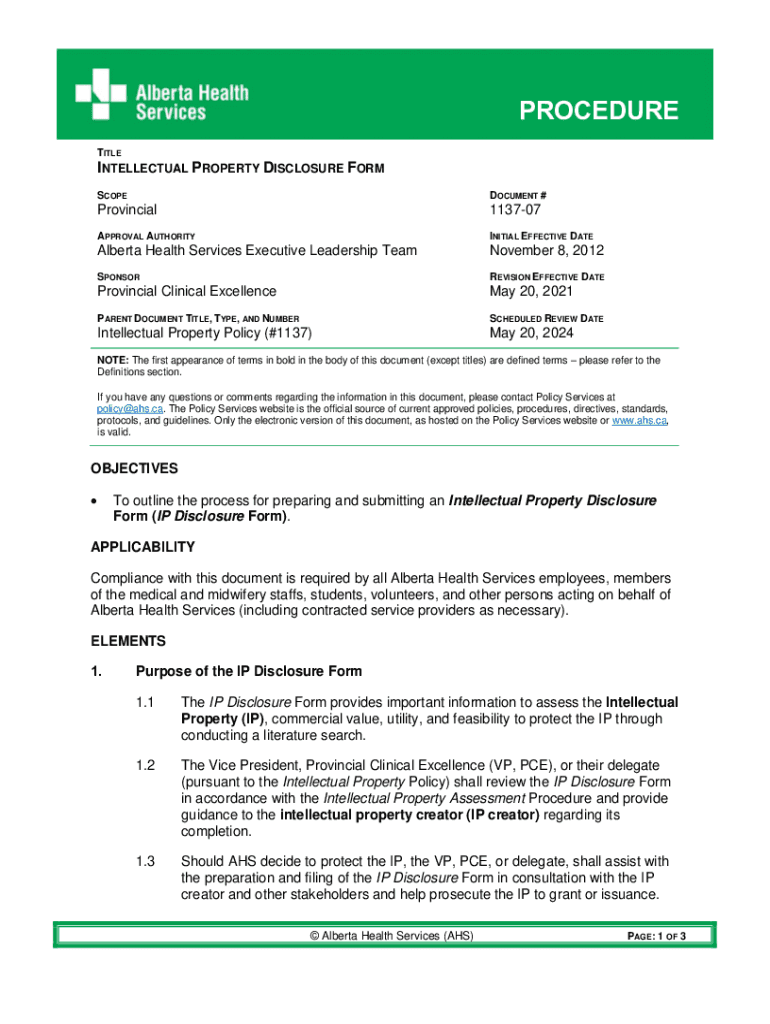 Fillable Online extranet ahsnet INTELLECTUAL PROPERTY DISCLOSURE FORM ...