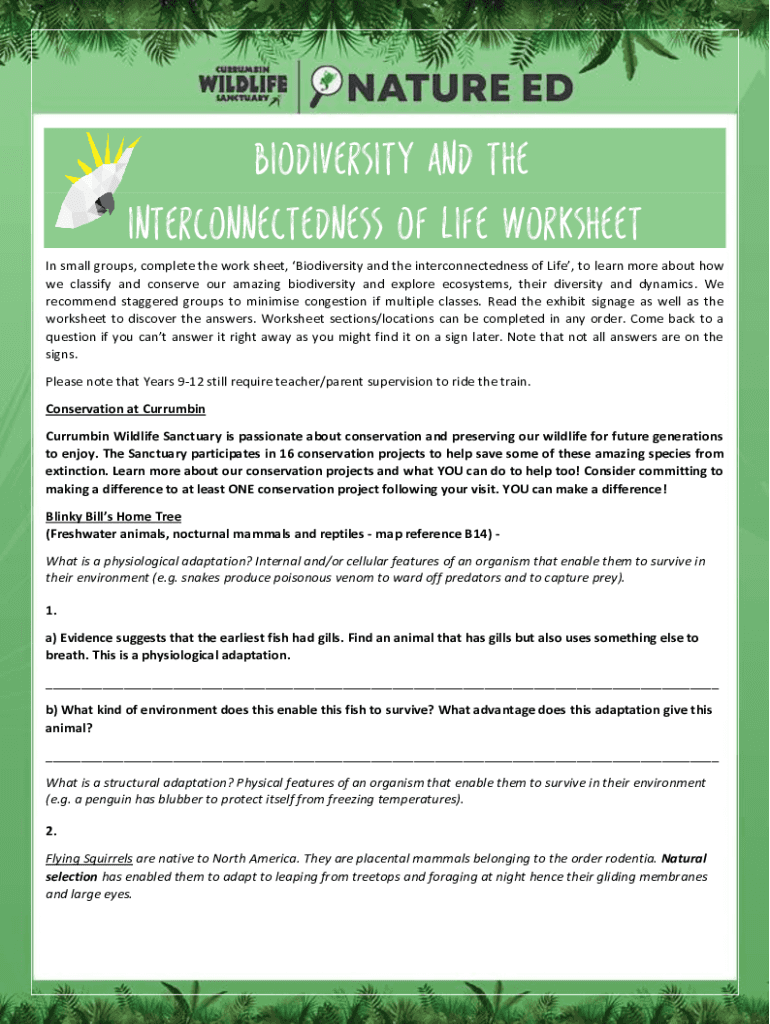 Fillable Online Biodiversity and the interconnectedness of life worksheet Fax Email Print ...