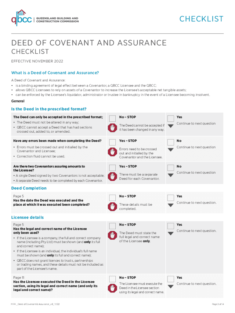Fillable Online Deed of Covenant and Assurance. QBCC Act - Approved Form 7, version 8 Fax Email ...