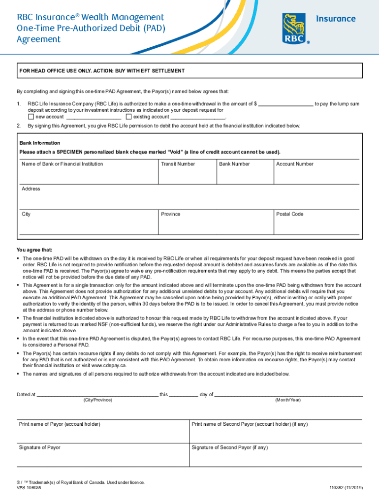 Fillable Online Authorization for Pre-Authorized Cheque Plan - RBC ...