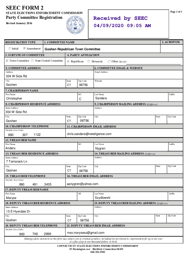 Fillable Online seec ct SEEC FORM 1 - Hartford.gov Fax Email Print ...