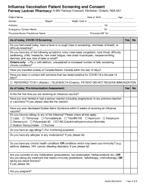 Fillable Online Influenza Vaccination Patient Screening and Consent Fax ...