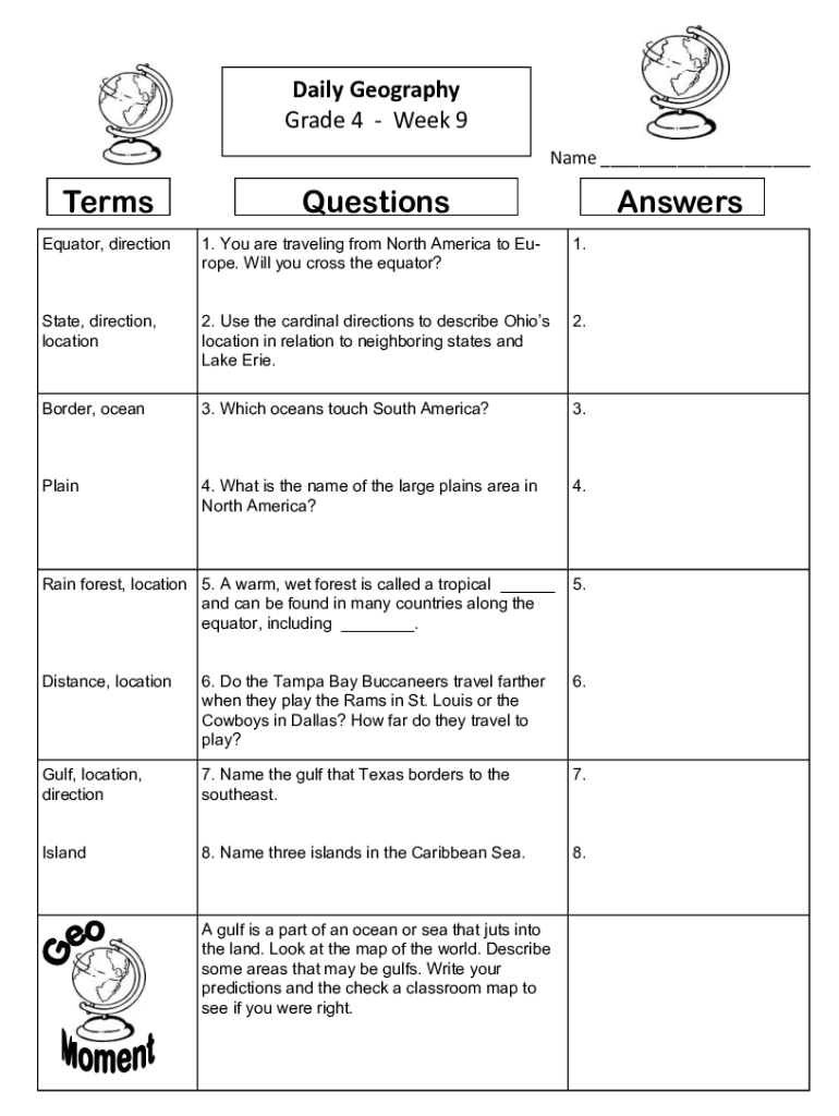 Fillable Online Daily Geography Week 9 Picturing North America ...