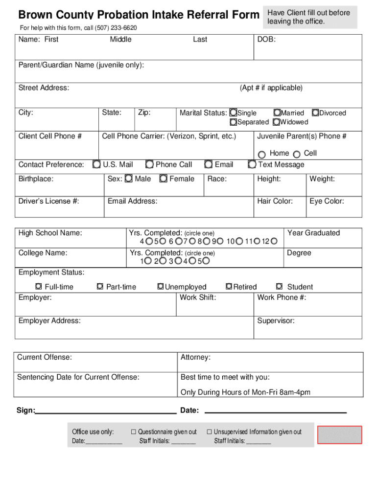 Fillable Online Brown County Probation Intake Referral Form. Brown ...