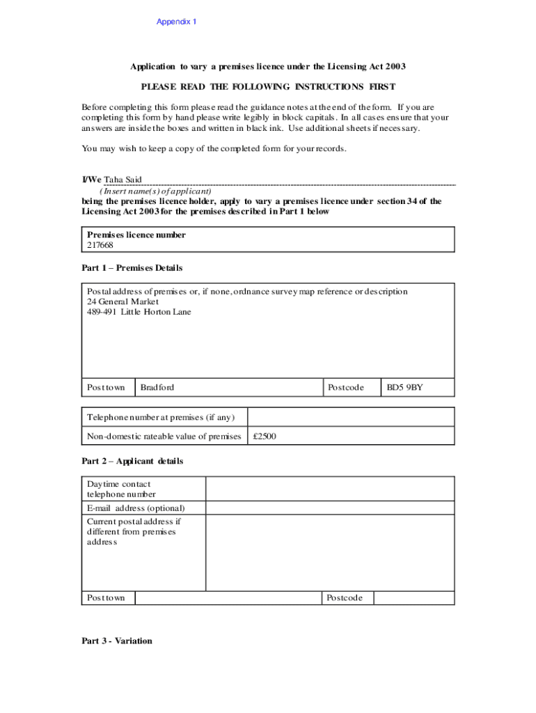 Fillable Online 1 Appendix 1 Application forms - Harrogate Borough Council Fax Email Print ...