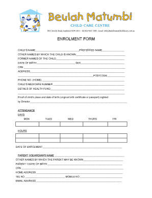 Fillable Online Enrolment Application Forms Checklist Fax Email Print ...