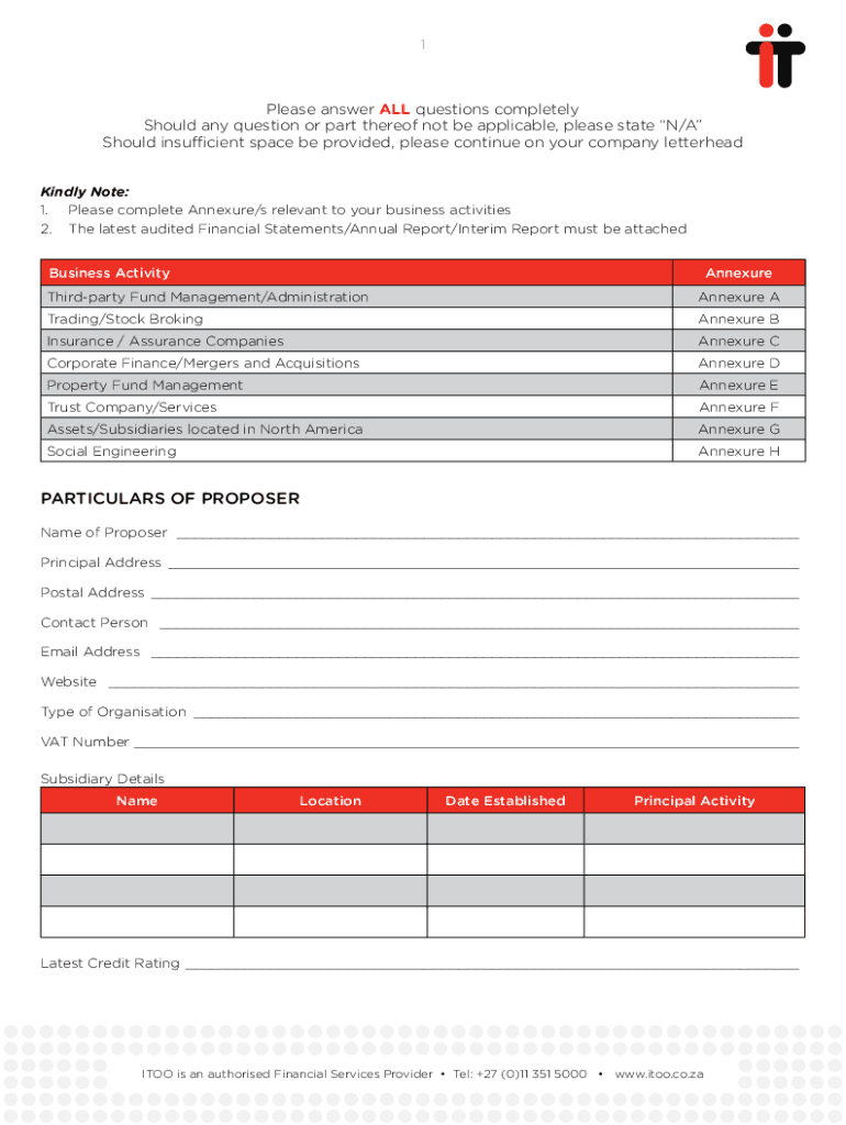 Fillable Online Proposal Form Crime NoNo- Vero Liability Fax Email ...