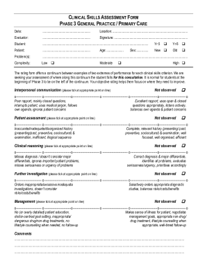 Fillable Online CLINICAL SKILLS ASSESSMENT FORM. CLINICAL SKILLS ...