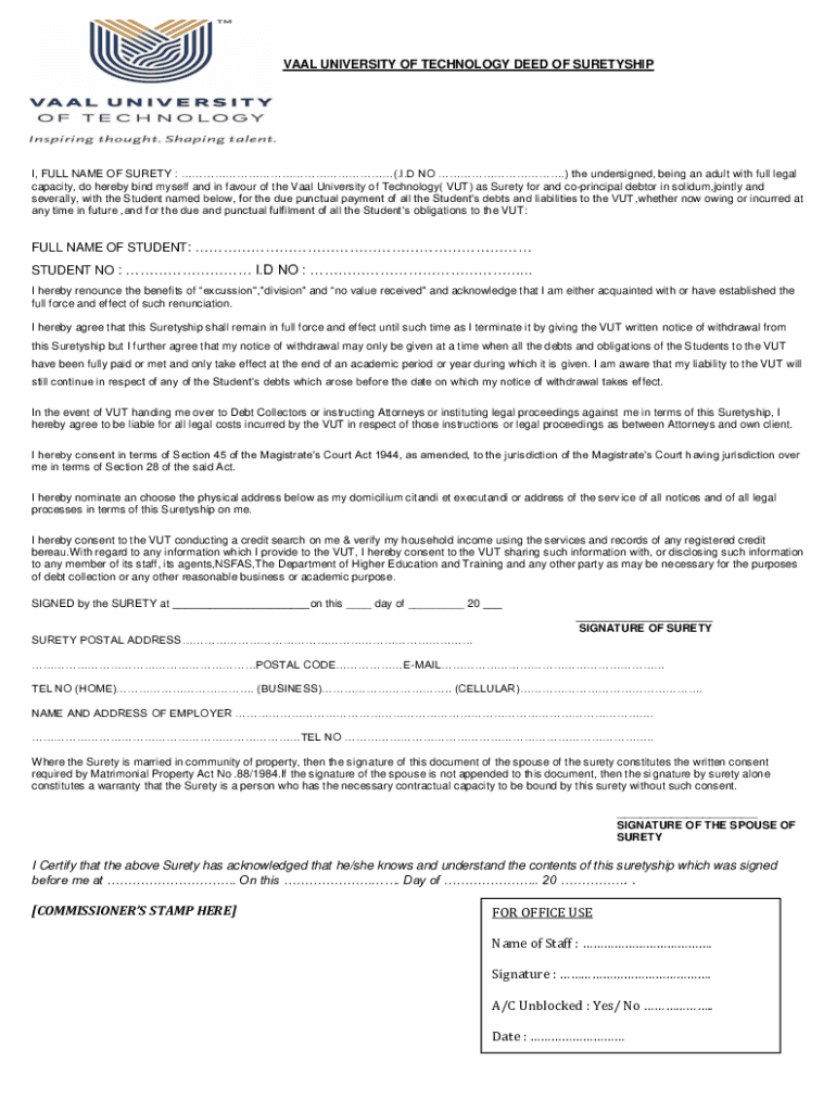 Fillable Online Deed Of Surety Form Franchise Fax Email Print - pdfFiller