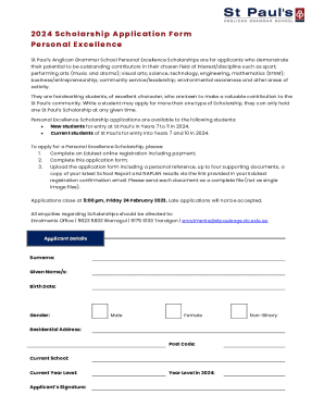 Fillable Online 2024 Scholarship Application Form Personal Excellence ...