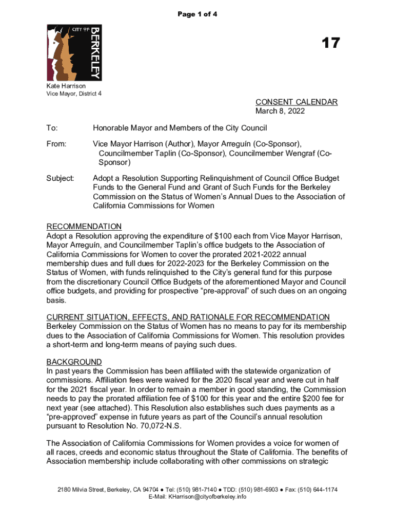 Fillable Online Berkeley vice mayor, incumbent Kate Harrison reelected ...