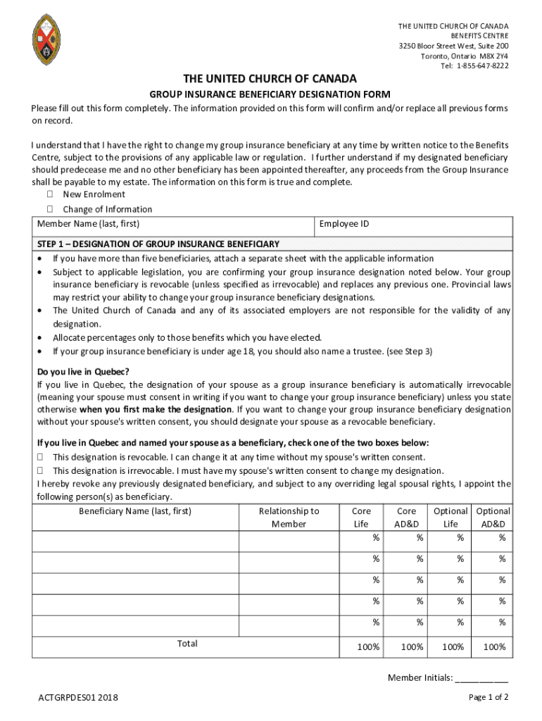 Fillable Online Group Insurance Beneficiary Designation Form Fax Email Print - pdfFiller