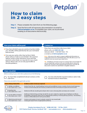 Fillable Online How to claim in 2 easy steps - Petplan NZ Fax Email ...