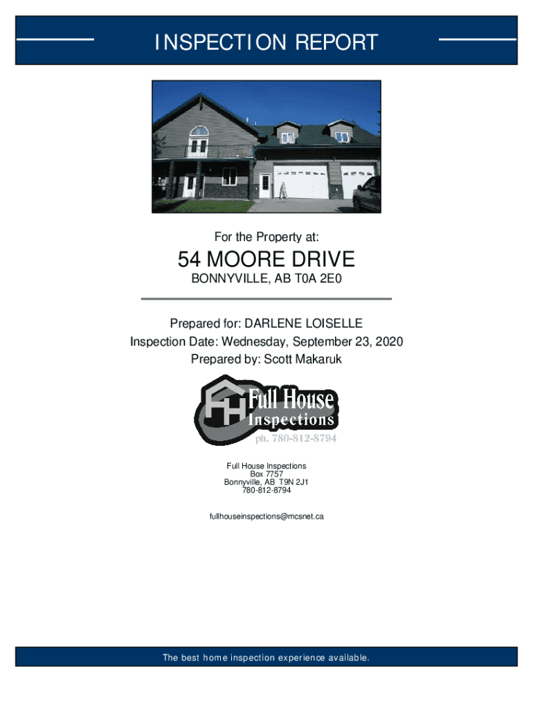 Fillable Online INSPECTION REPORT 54 MOORE DRIVE Fax Email Print ...