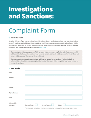 Fillable Online Investigations and Sanctions: Complaint Form Fax Email ...