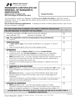 Fillable Online Application form for a renewal Managers Certificate Fax ...