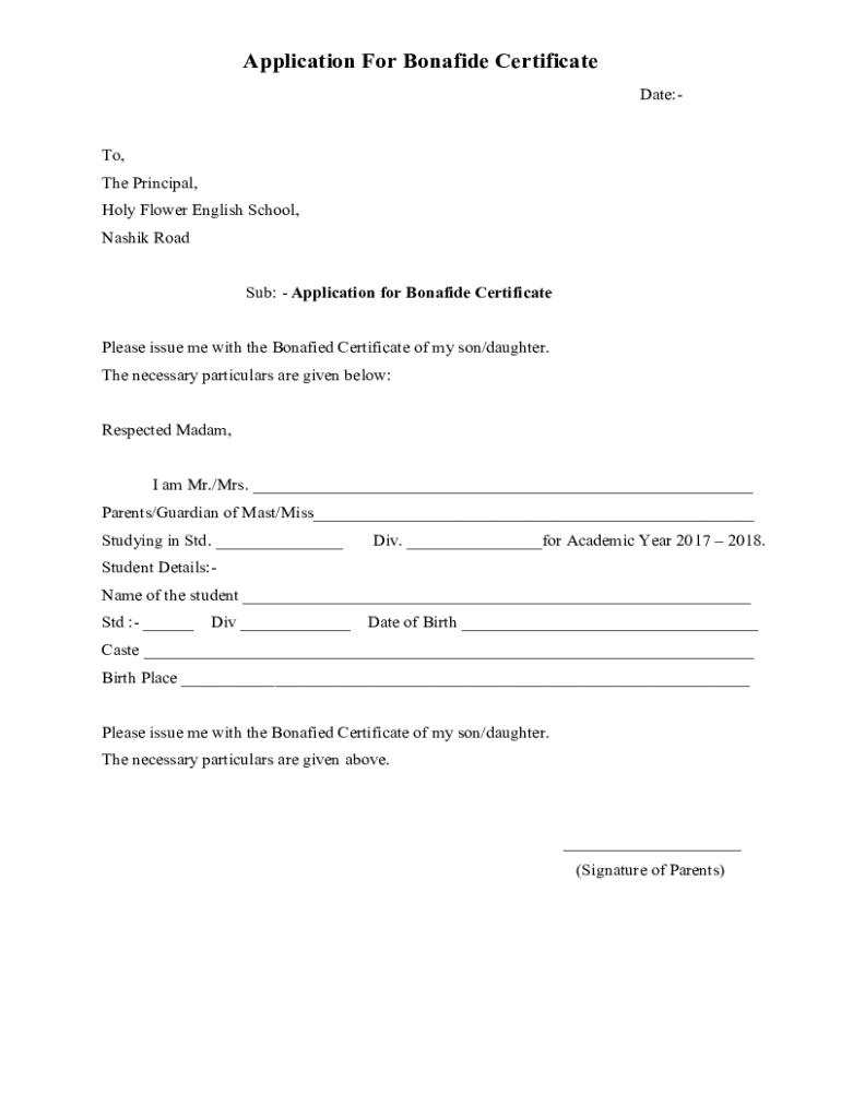 Fillable Online Application For Bonafide Certificate Fax Email Print - pdfFiller