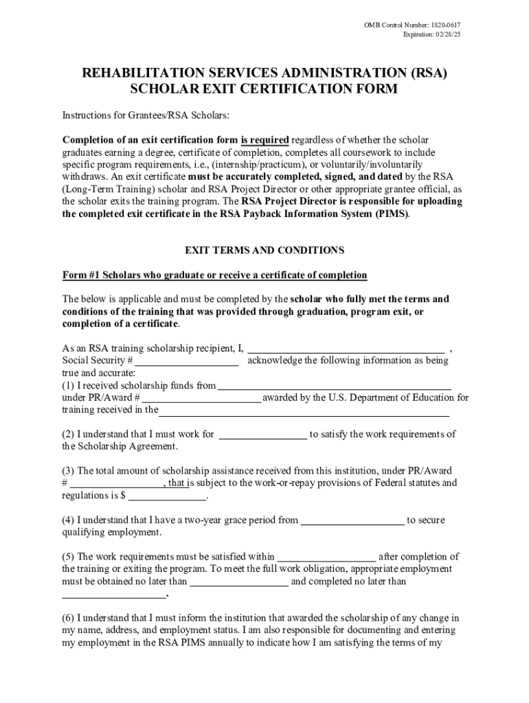 Fillable Online pdp ed RSA Scholar Exit Certification Form (Graduated ...