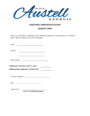 Fillable Online ADDITIONAL GARBAGE/RECYCLE BIN REQUEST FORM Fax Email ...