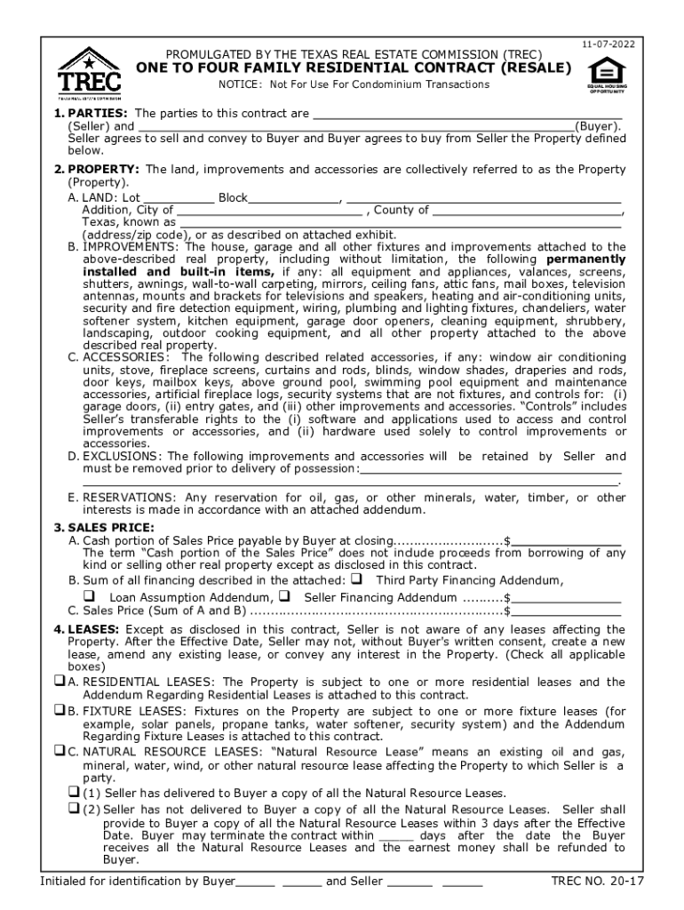 Fillable Online How to Fill Out a TREC One to Four Residential Resale ...