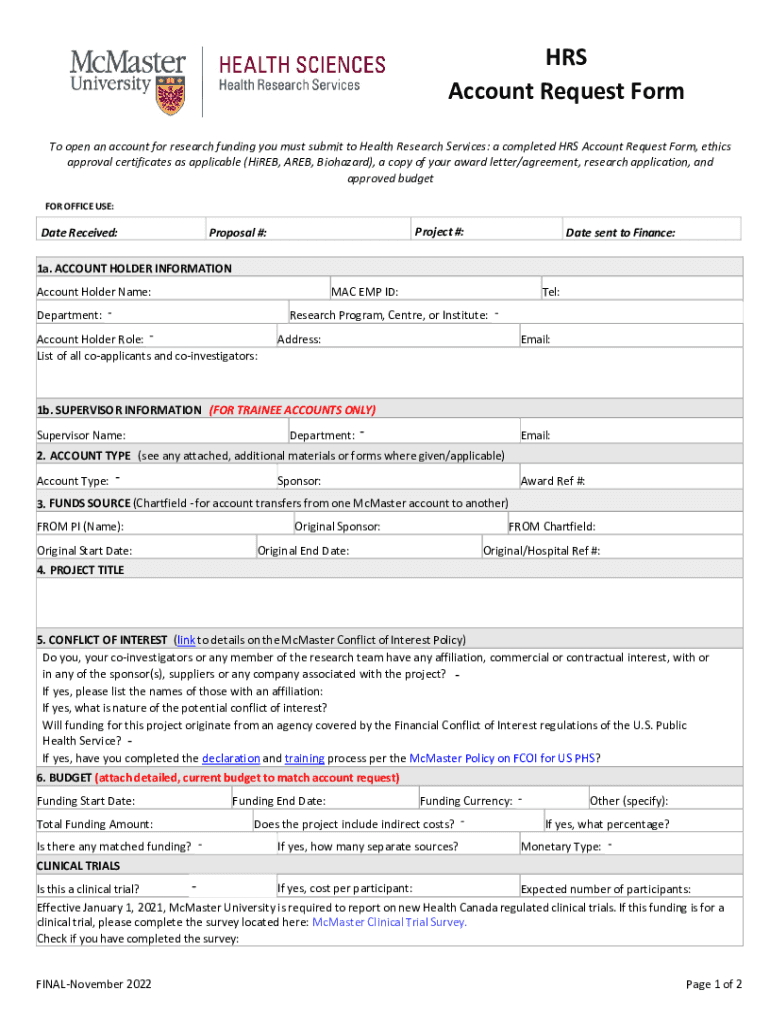 Fillable Online HRS Account Request Form - Health Research Services Fax ...