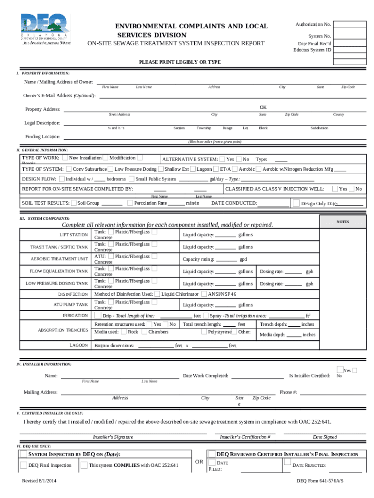 641-576AS Onsite Sewage Inspection Report Doc Template | pdfFiller