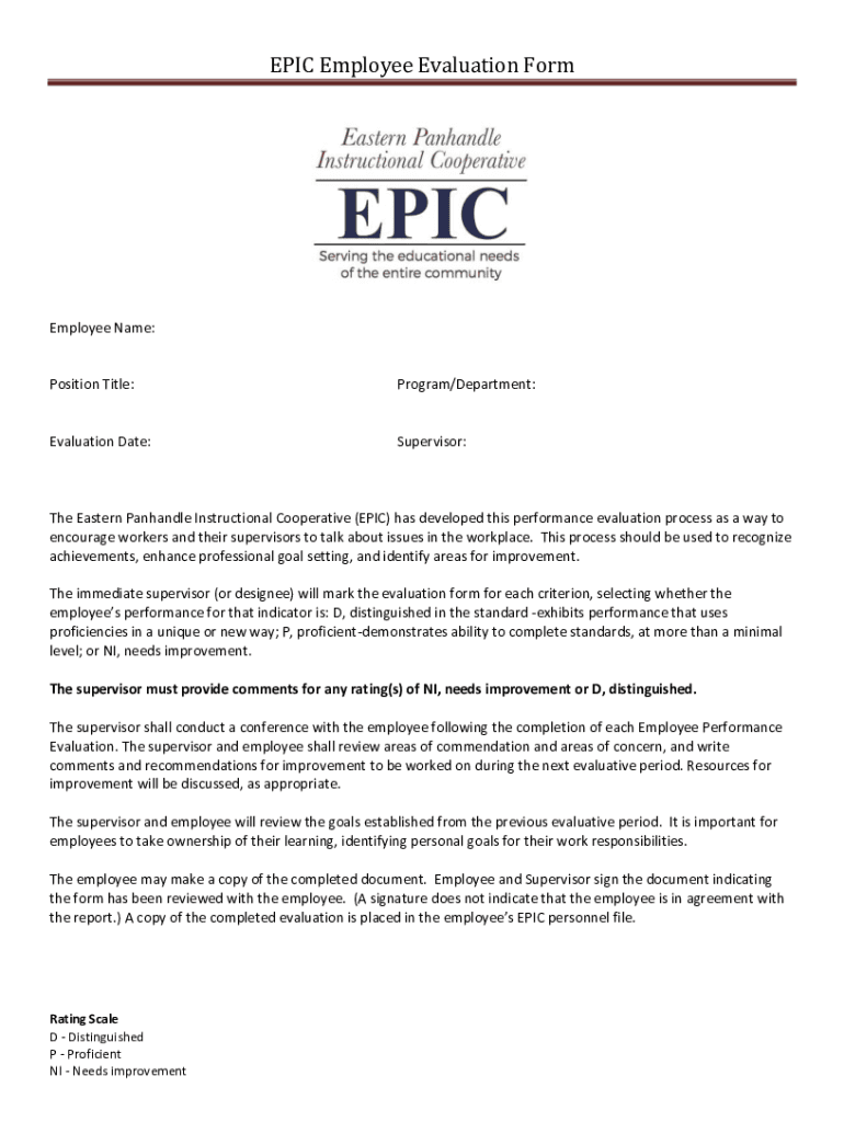 Fillable Online EPIC Employee Evaluation Form Fax Email Print - pdfFiller
