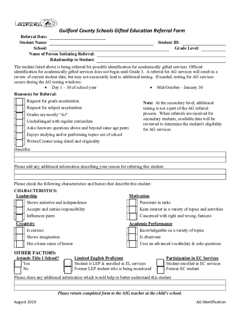 Fillable Online Guilford County Schools Gifted Education Referral Form ...