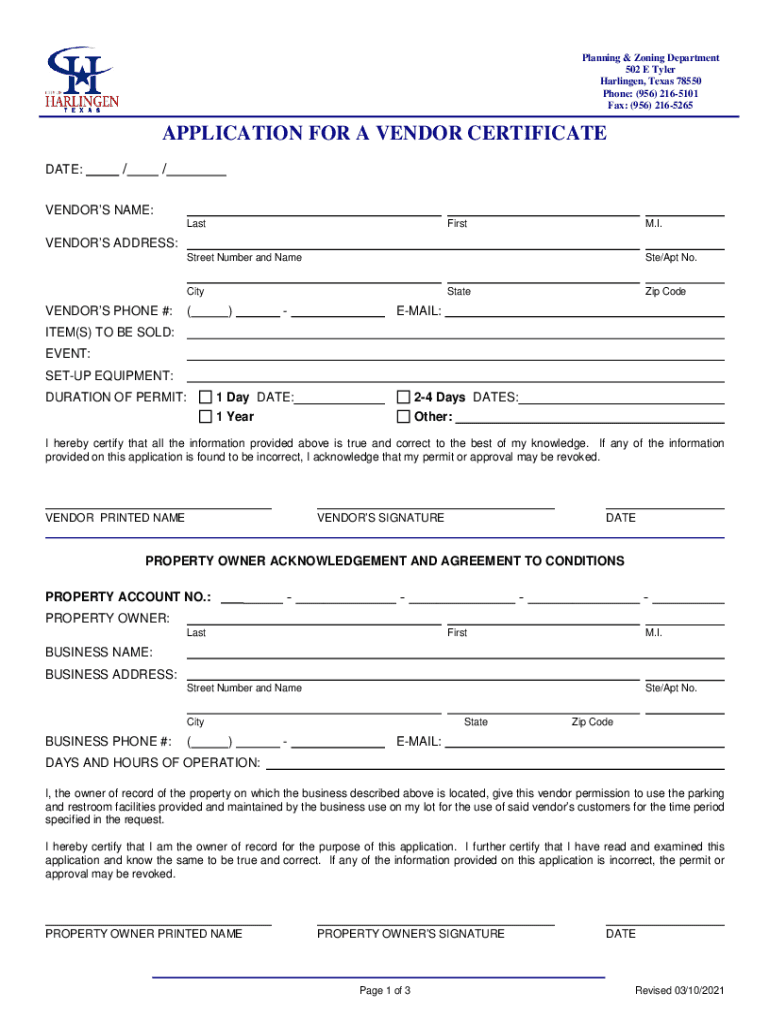 Fillable Online APPLICATION FOR A VENDOR CERTIFICATE Fax Email Print - pdfFiller