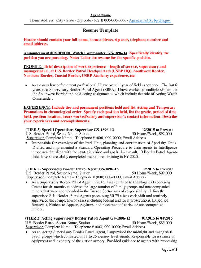 Fillable Online U.S. Border Patrol Supervisory Border Patrol Agent ...