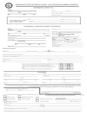 Fillable Online APPLICATION FOR CRIMINAL WARRANT INFORMATION ... Fax ...