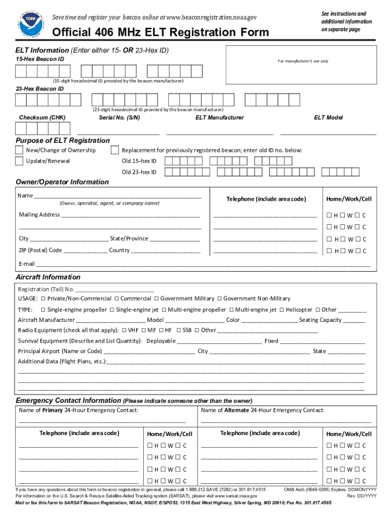 Fillable Online ELT Registration Form - Canadian Beacon Registry Fax Email Print - pdfFiller