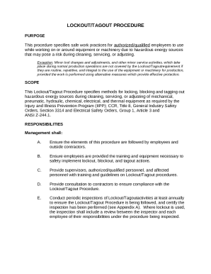 control of hazardous energy: lockout/tag out Doc Template | pdfFiller