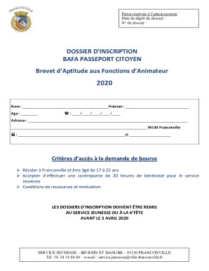Fillable Online DOSSIER D'INSCRIPTION BOURSE AU BAFA Brevet ... Fax ...