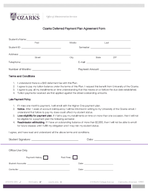 Fillable Online Ozarks Deferred Payment Plan Agreement Form Fax Email ...