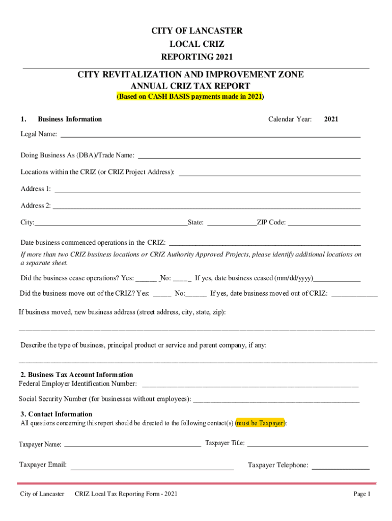 Fillable Online City Revitalization and Improvement Zone Position Statement Fax Email Print ...