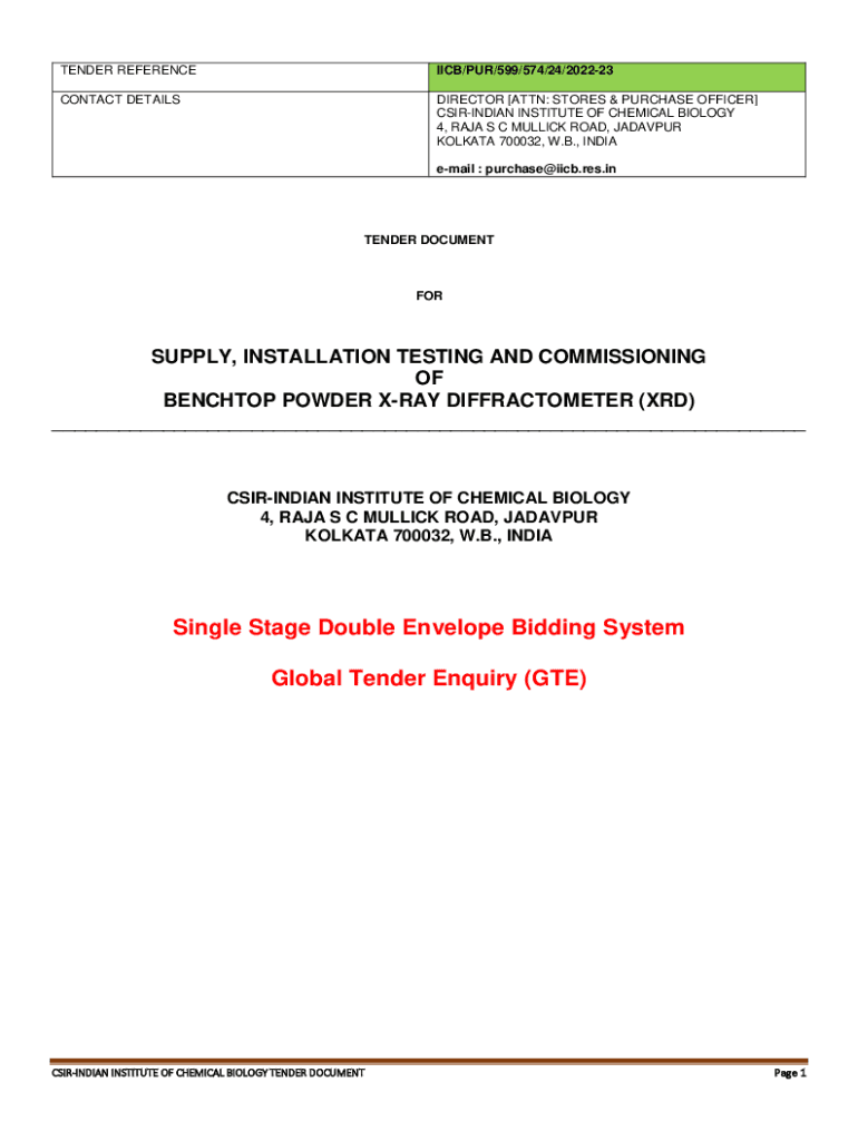 Fillable Online iicb res TENDER REFERENCE Fax Email Print - pdfFiller