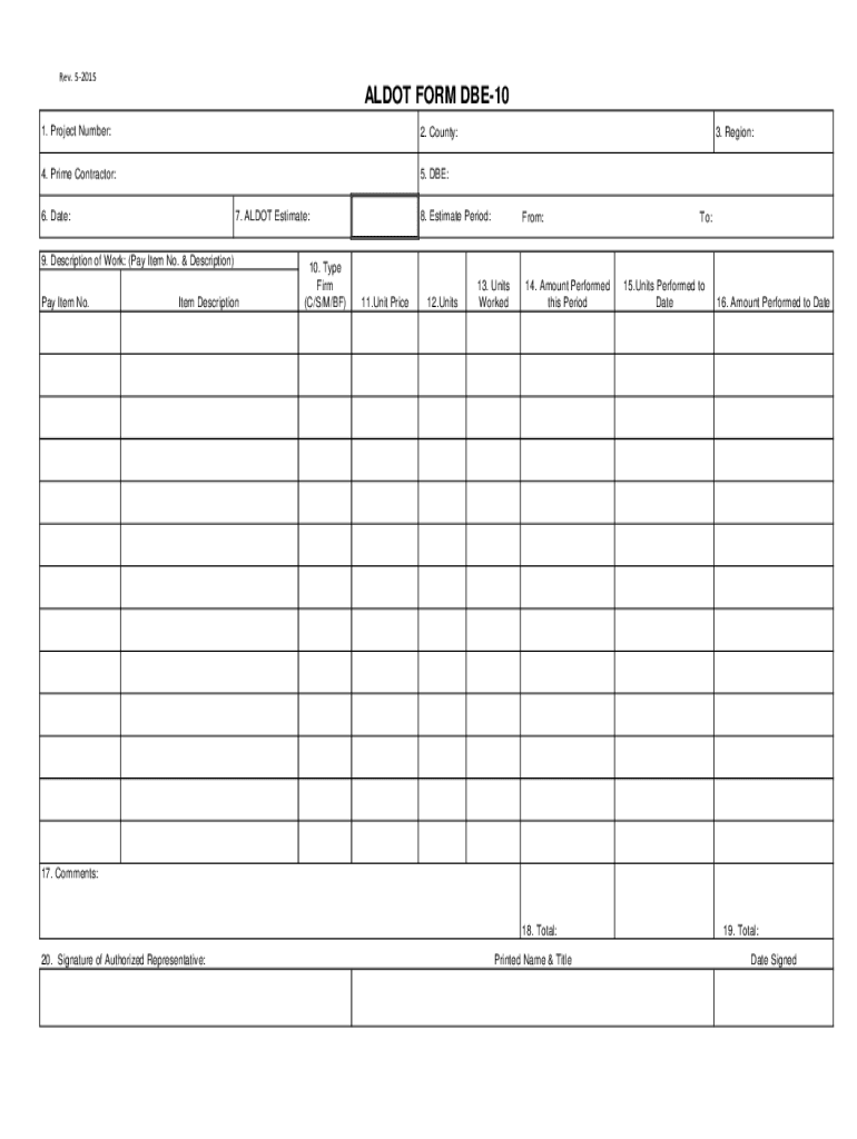 Fillable Online Alabama Department of Transportation ALDOT Form DBE 10 ...