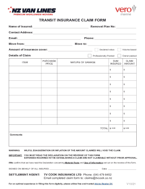 Fillable Online TRANSIT INSURANCE CLAIM FORM Fax Email Print - pdfFiller