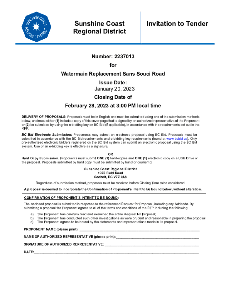 Fillable Online Sunshine Coast Regional District Invitation to Tender ...