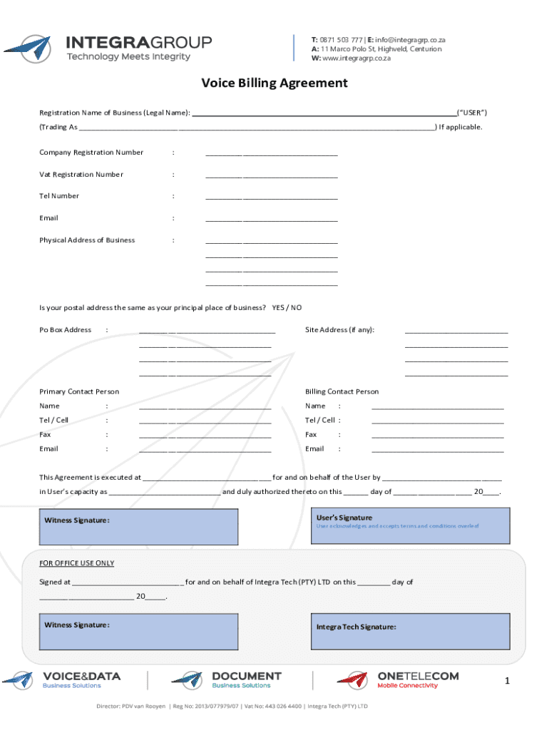 Fillable Online Voice Billing Agreement Fax Email Print - pdfFiller