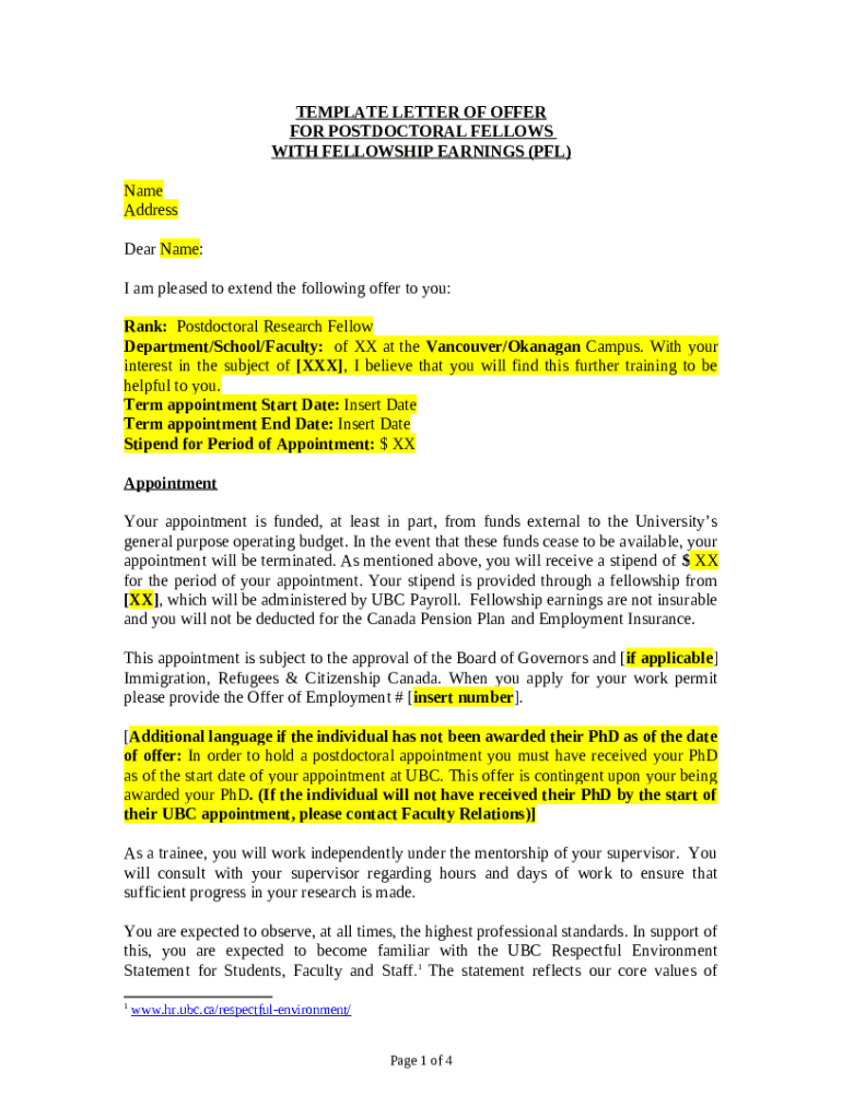SAMPLE LETTER OF OFFER FOR RESEARCH ASSOCIATES - hr ubc Doc Template ...