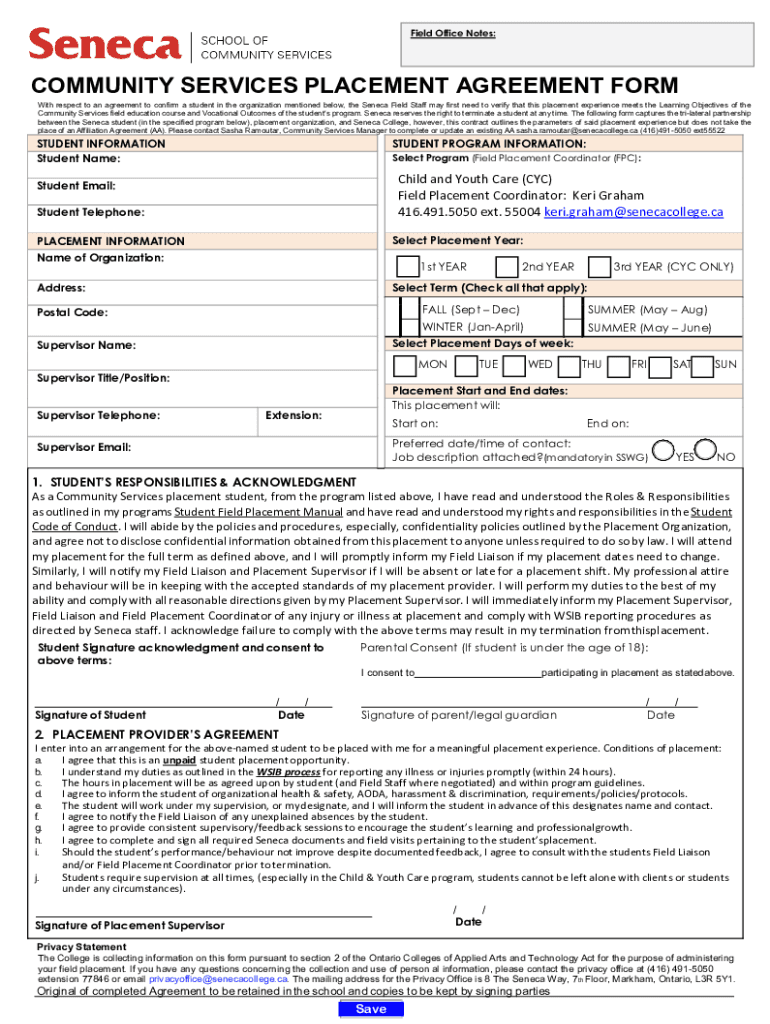 Fillable Online Fillable Field Placement Agreement Blank Program.pdf ...