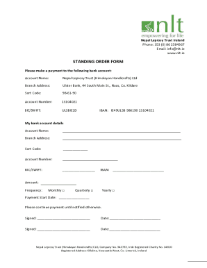 Fillable Online STANDING ORDER FORM - nepal leprosy trust ireland Fax ...
