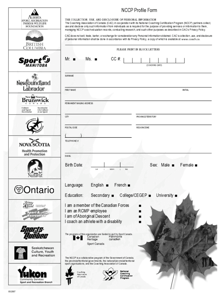 Fillable Online NCCP Profile Form - Alberta Amateur Wrestling ...