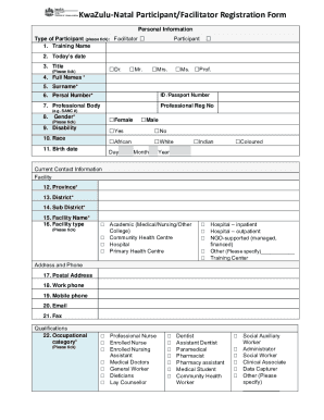 Fillable Online KZN Participant / facilitator registration form Fax ...