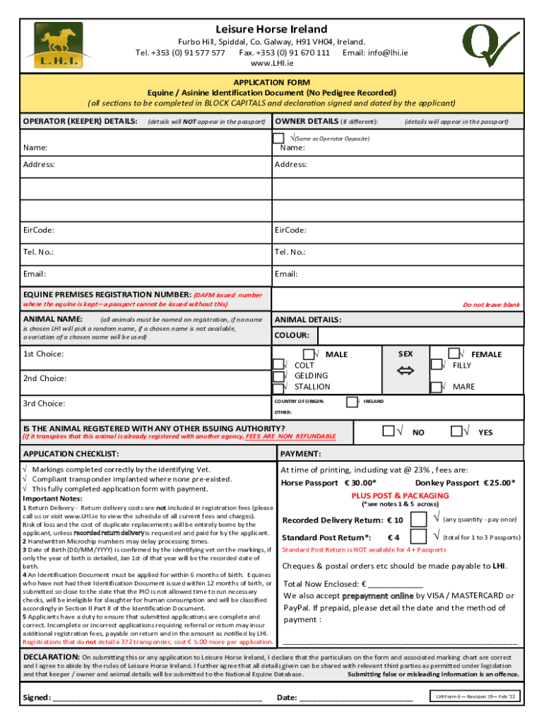 Fillable Online lhi prefix name registration form - Leisure Horse ...